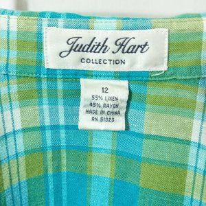 Judith Hart | Tops | Judith Hart Linenrayon Plaid Button Up Blouse ...